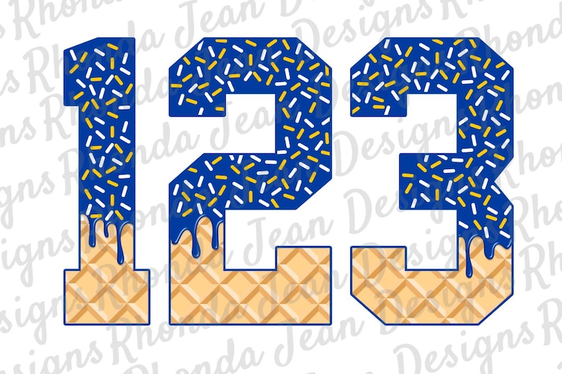 Drip Number Set PNG, Royal Blue Ice Cream Drip, Gold Yellow and White ...