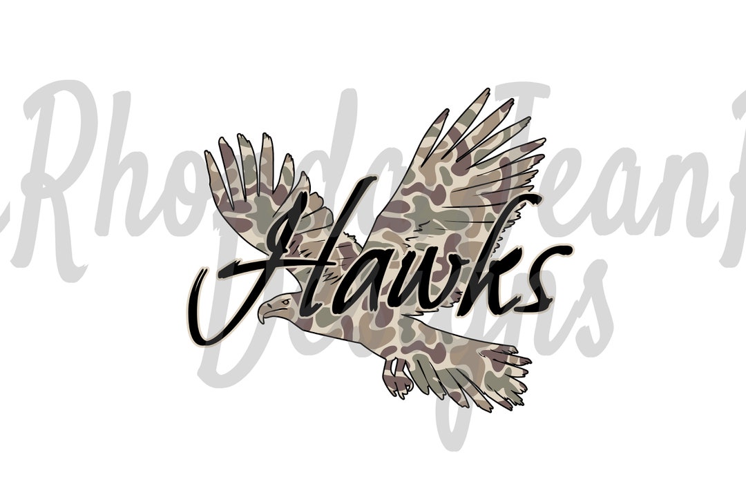 Old School Camo Hawks Black Lettering PNG, Mascot, Team, School Spirit ...