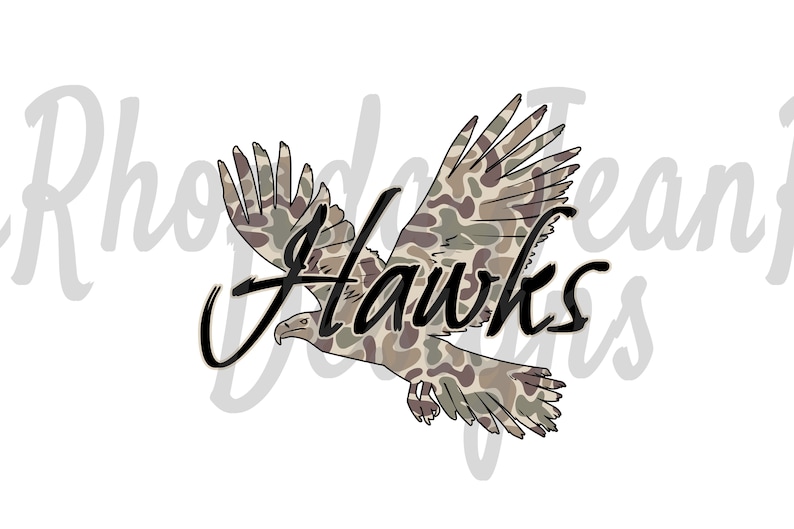 Old School Camo Hawks Black Lettering PNG, Mascot, Team, School Spirit ...