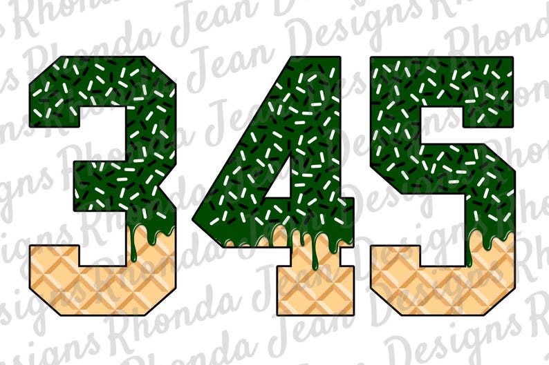 Drip Numbers Set PNG: Green, Black, White Sprinkles (digital Download ...