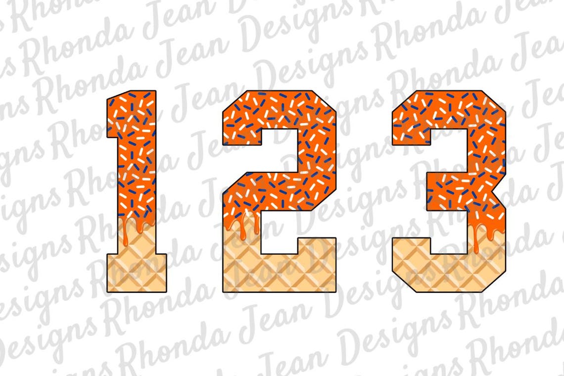 Drip Numbers Set PNG, Orange and Blue Ice Cream Drip, 0 - 9, Jersey ...