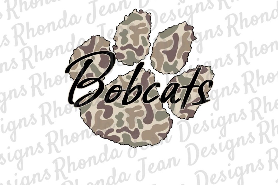 Old School Camo Pawprint Bobcats Black Lettering PNG, Mascot, Team ...
