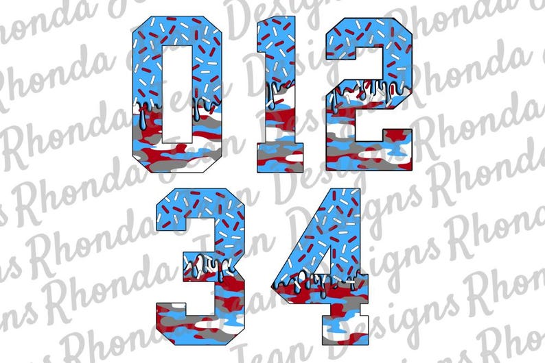 Drip Numbers Set PNG, Red White Blue Camo Drip, T-shirt Design, Digital ...