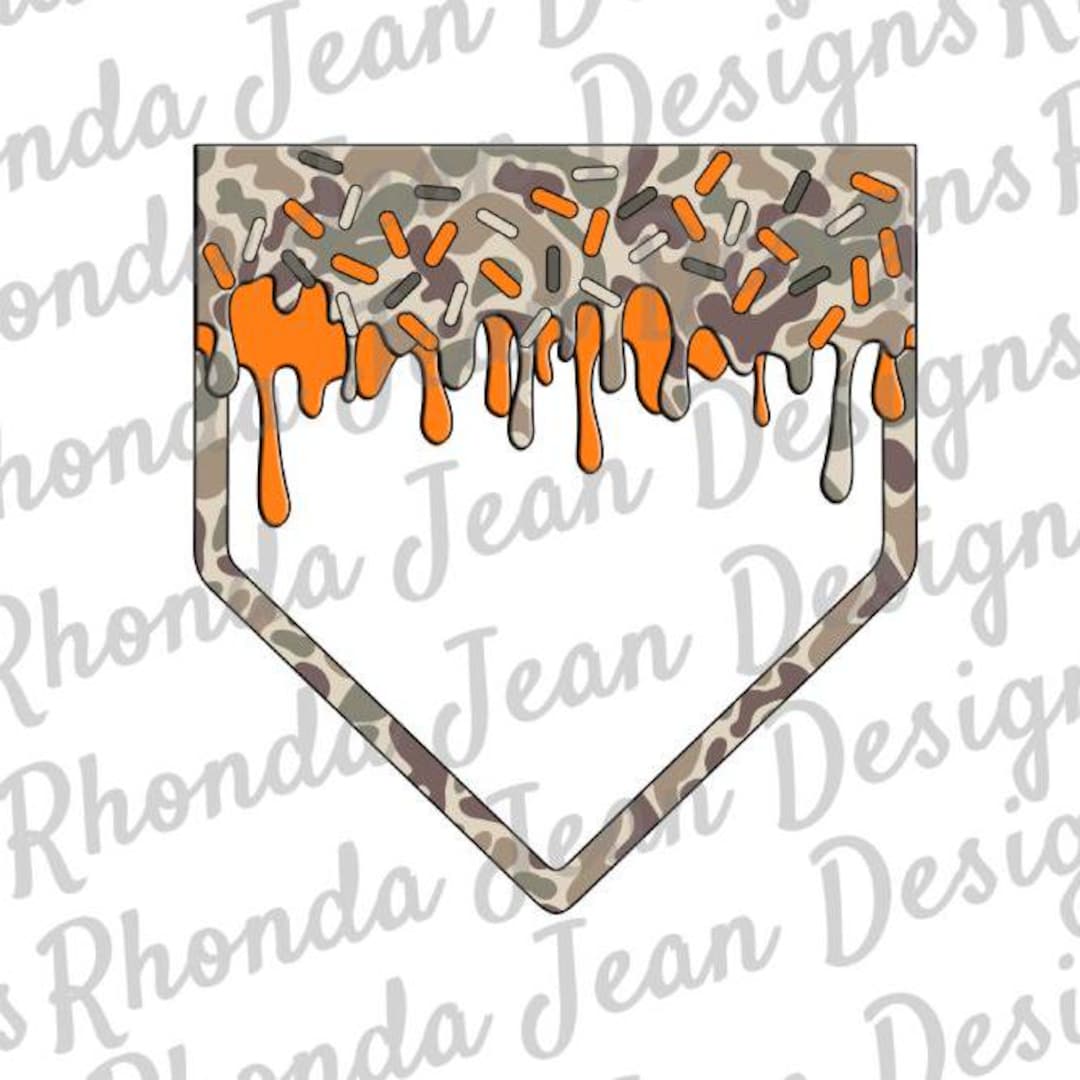Home Plate Drip Baseball With ORANGE SPRINKLES PNG, Old School Camo ...