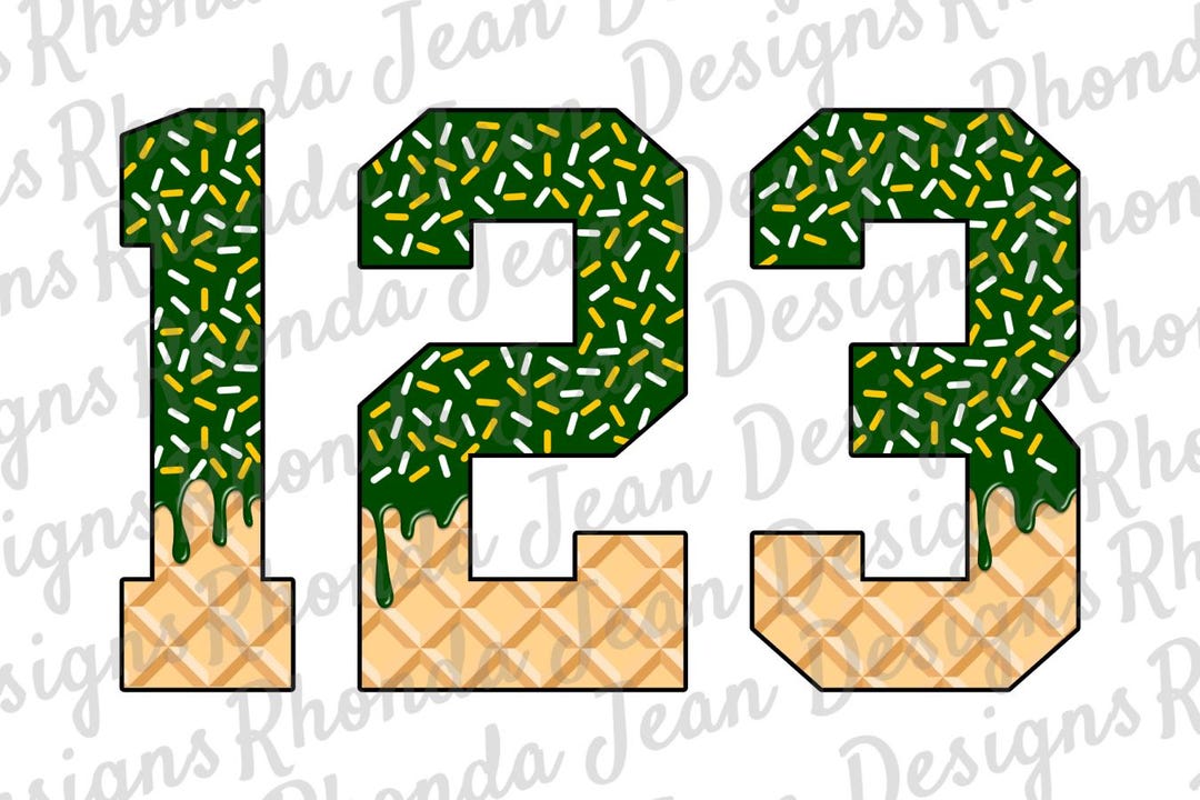 Drip Numbers Set PNG, Green Drip, Gold (yellow) and White Sprinkles, 0 ...