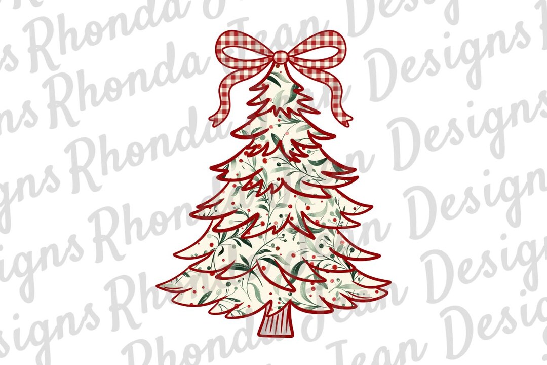 Christmas Tree PNG, Holly Swirl With Red Gingham Bow, Digital Download ...