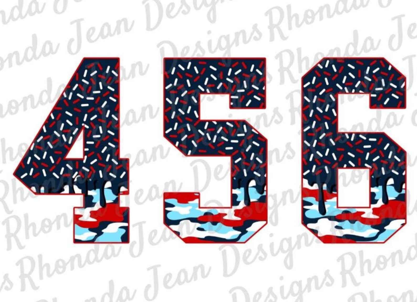 Camo Drip Numbers PNG Set: Red, White, Blue (digital Download) - Etsy