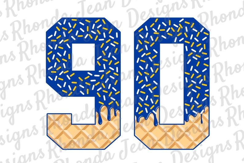 Drip Number Set PNG, Royal Blue Ice Cream Drip, Gold Yellow and White ...