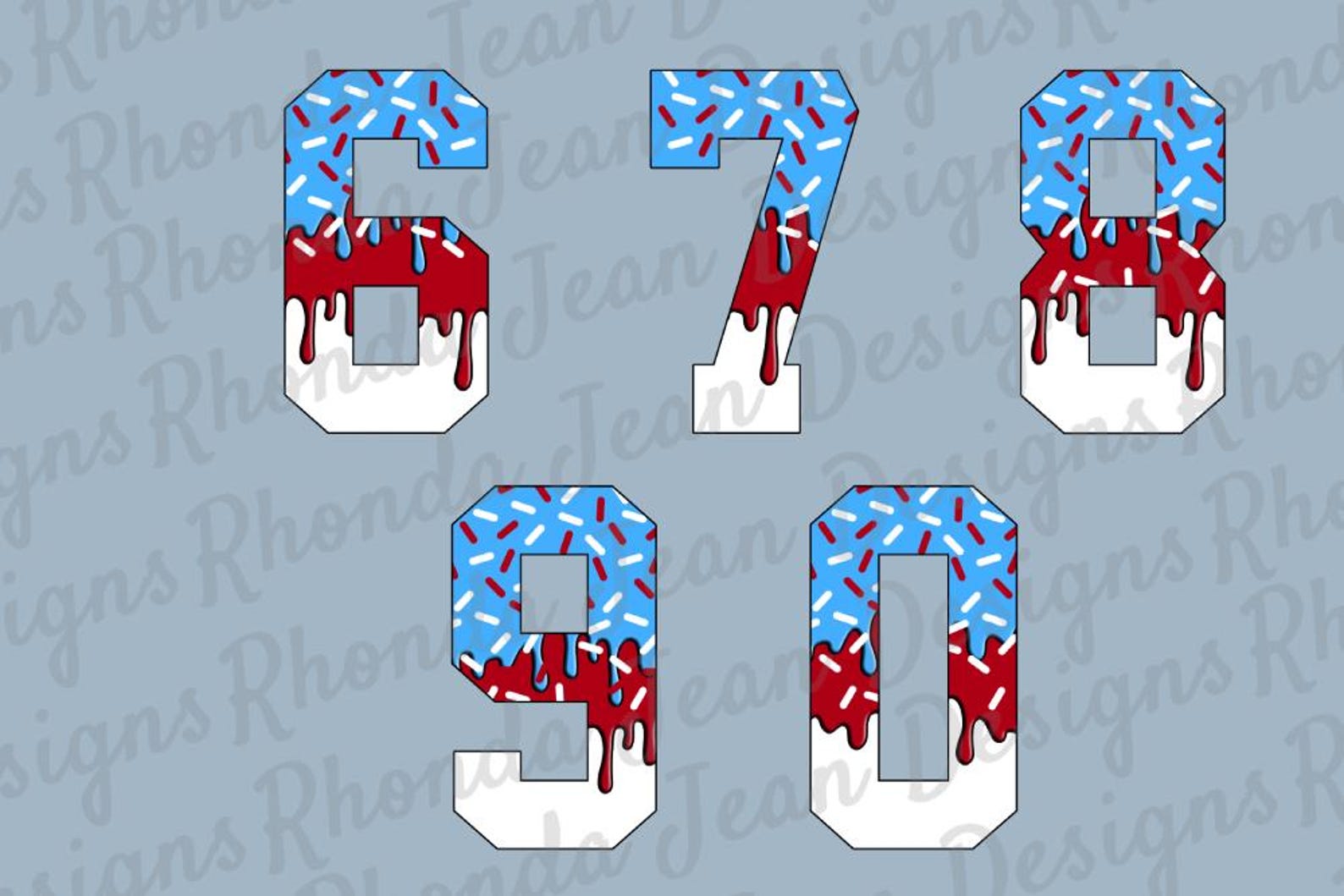 Drip Numbers Set PNG, Red White Blue Drip, T-shirt Design, Digital ...