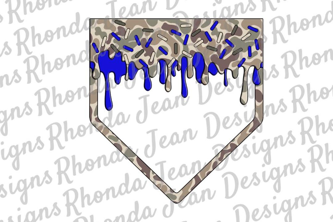 Home Plate Drip Baseball With BLUE SPRINKLES PNG, Old School Camo, Blue ...