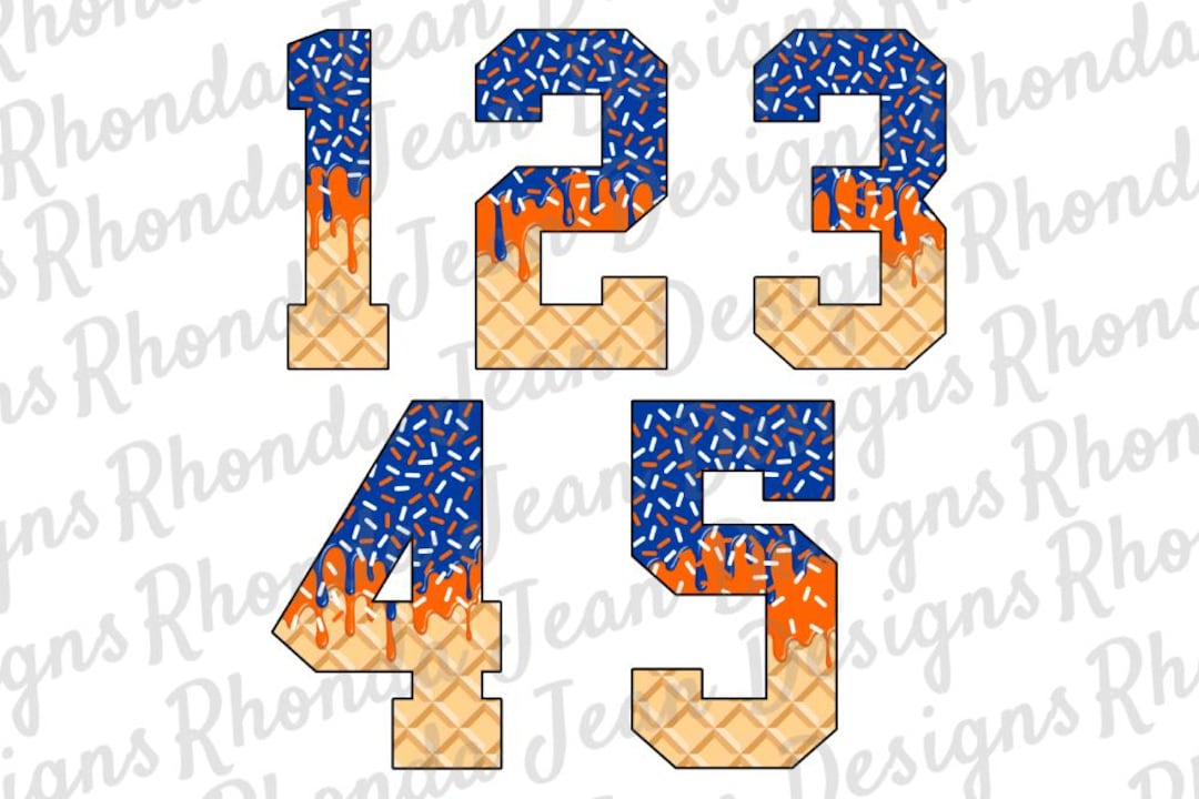 Drip Numbers Set PNG, Orange and Blue Ice Cream Drip, 0 - 9, Jersey ...