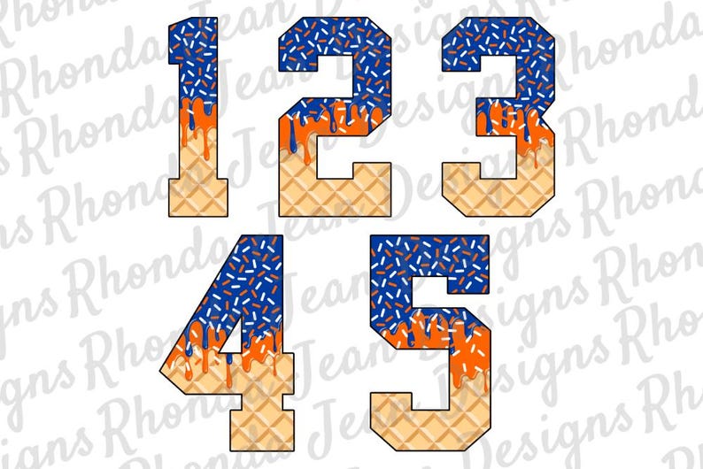 Drip Numbers Set PNG, Orange and Blue Ice Cream Drip, 0 - 9, Jersey ...