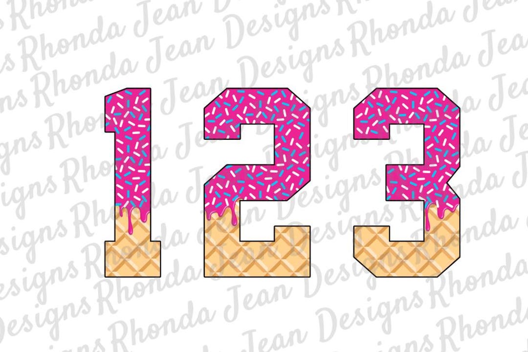 Drip Numbers Set PNG, Pink and Blue Ice Cream Drip, 0 - 9, Jersey ...