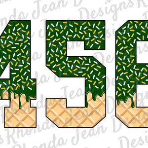 Drip Numbers Set PNG, Green Drip, Gold (yellow) and White Sprinkles, 0 ...