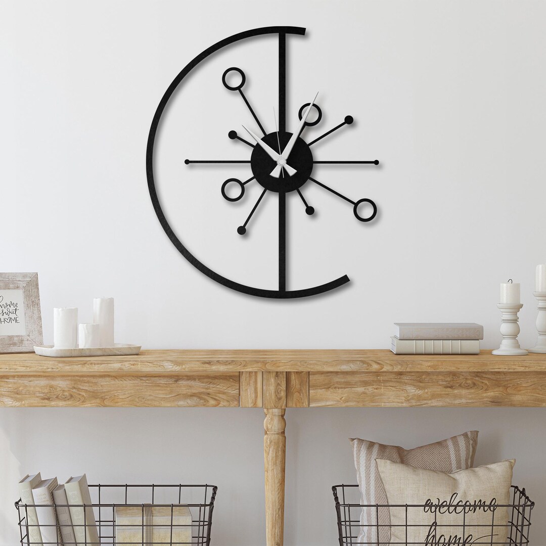 Modern Metal Wall Clock, Unique Geometric Wall Decor, Black Minimalist ...