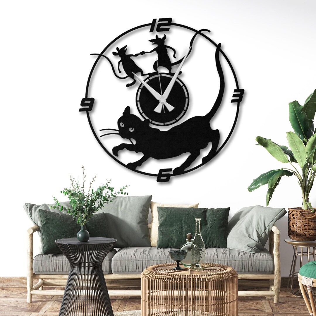 Cat and Mice Oversize Metal Wall Clock, Christmas Gift - Etsy