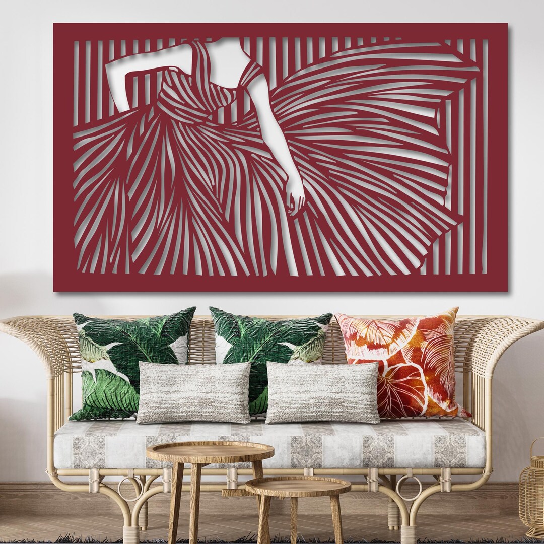 Woman in Dress Wall Art Decor, Metal Female Silhouette Wall Art, Woman ...