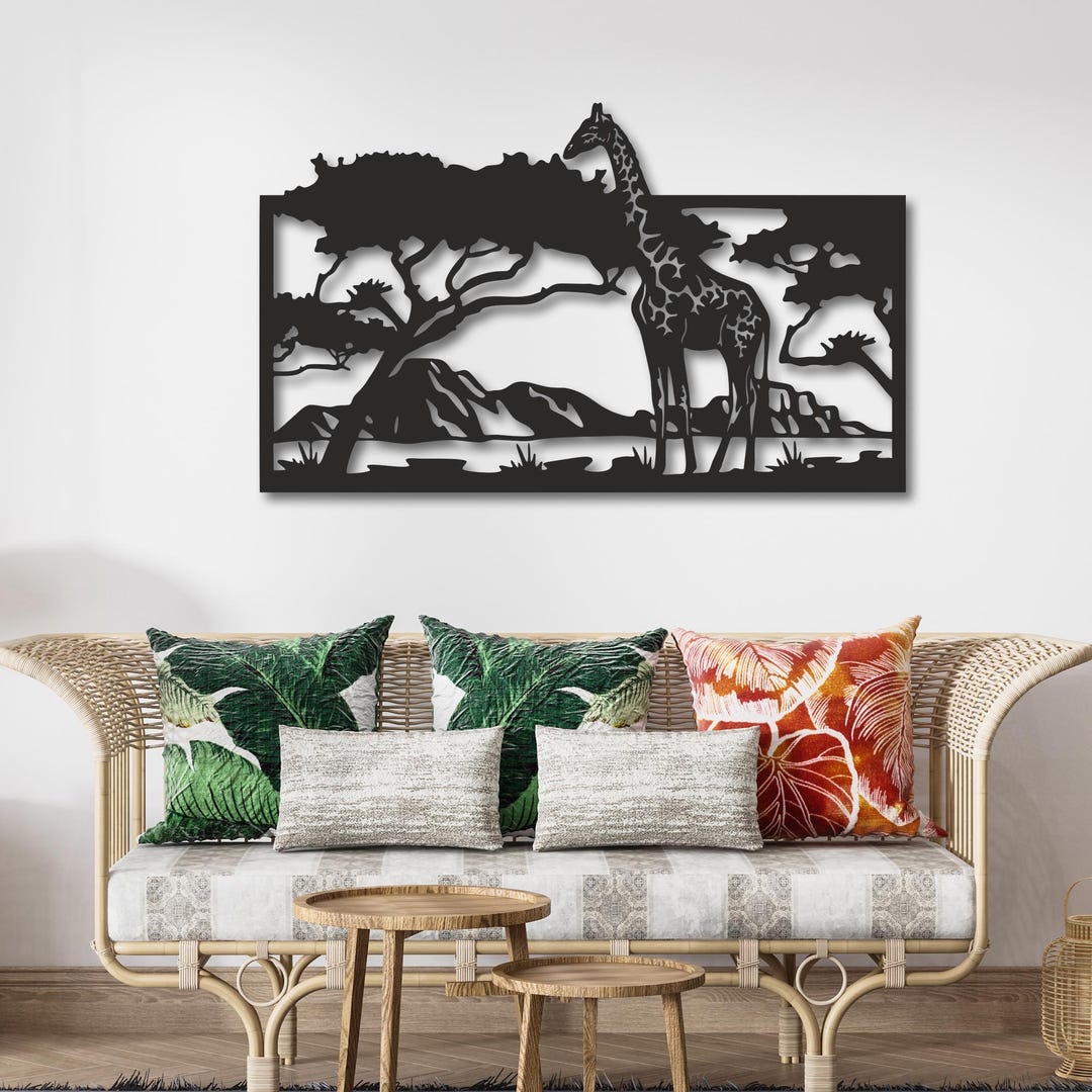 Giraffe Safari Metal Wall Art, African Wildlife Silhouette, - Etsy