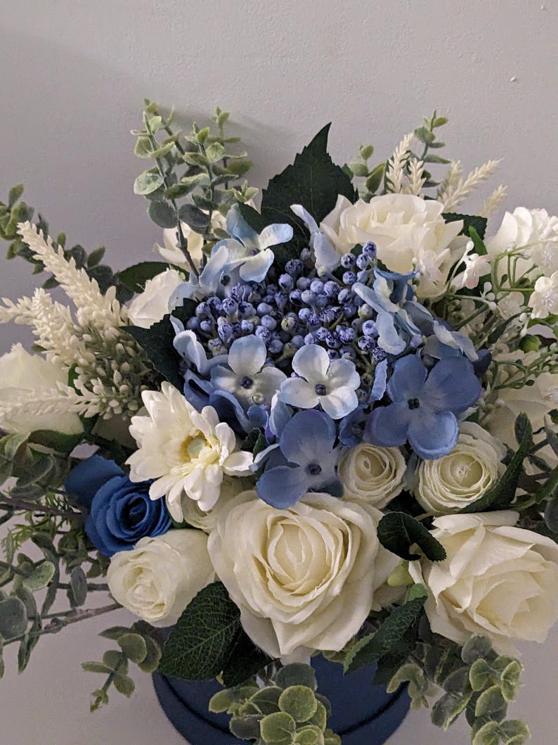Blue Hat Box Silk Flowers Hamper - Etsy