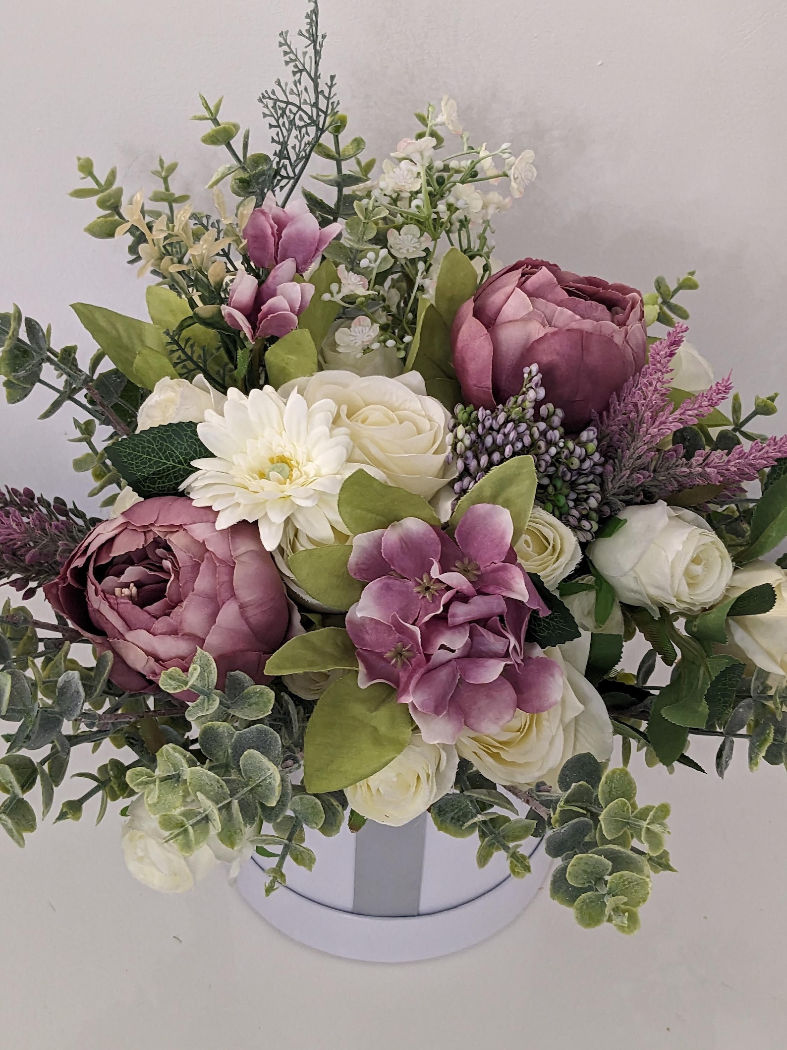 Mauve and Cream Hat Box Silk Flowers Hamper - Etsy