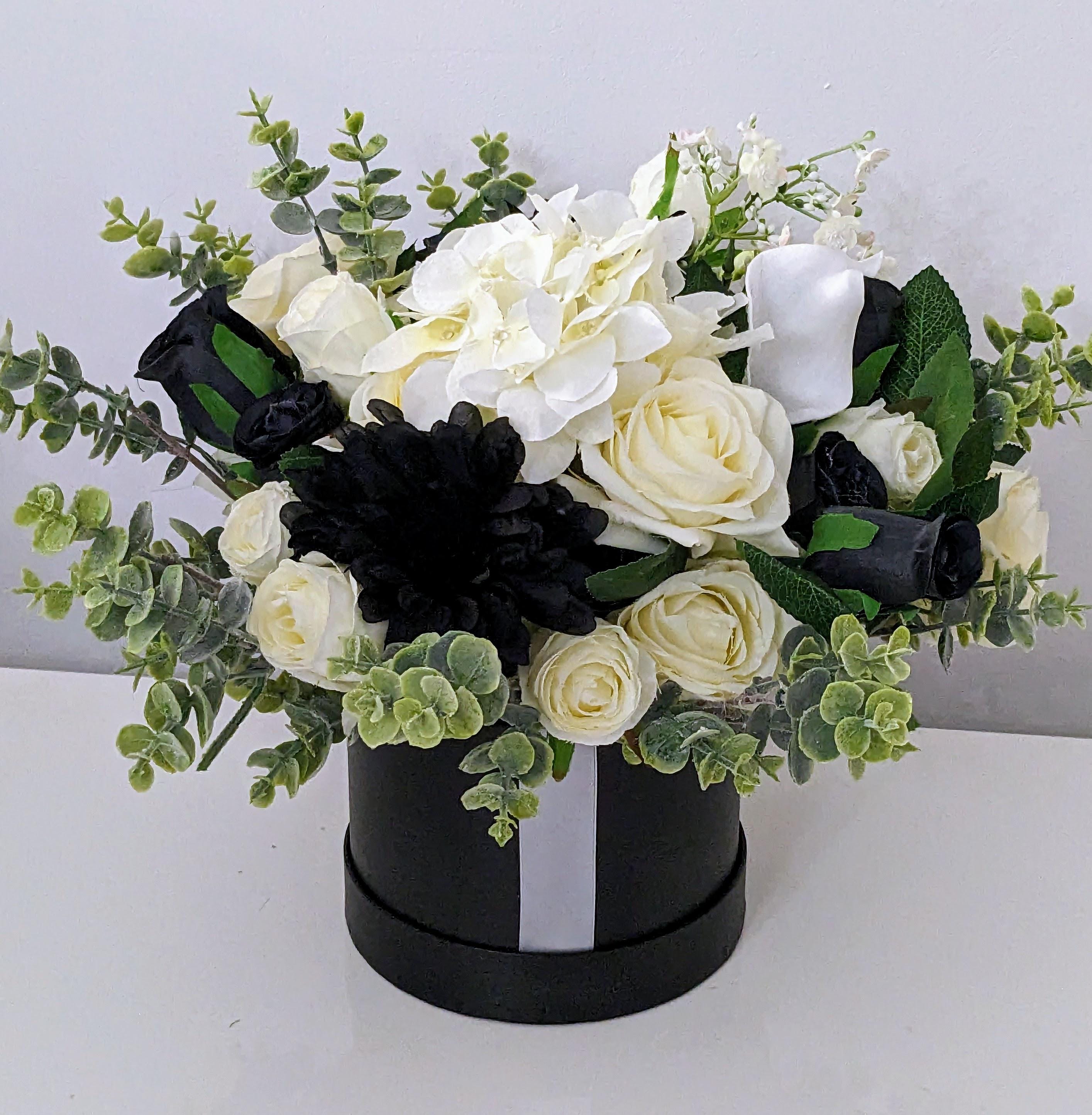 Black and Cream Hat Box Silk Flowers Hamper - Etsy