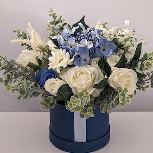 Blue Hat Box Silk Flowers Hamper - Etsy