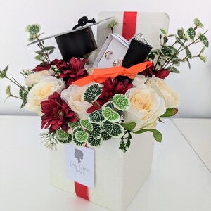 Red Graduation Box of Joy - Silk Flowers Gift & Earrings Hamper - Etsy
