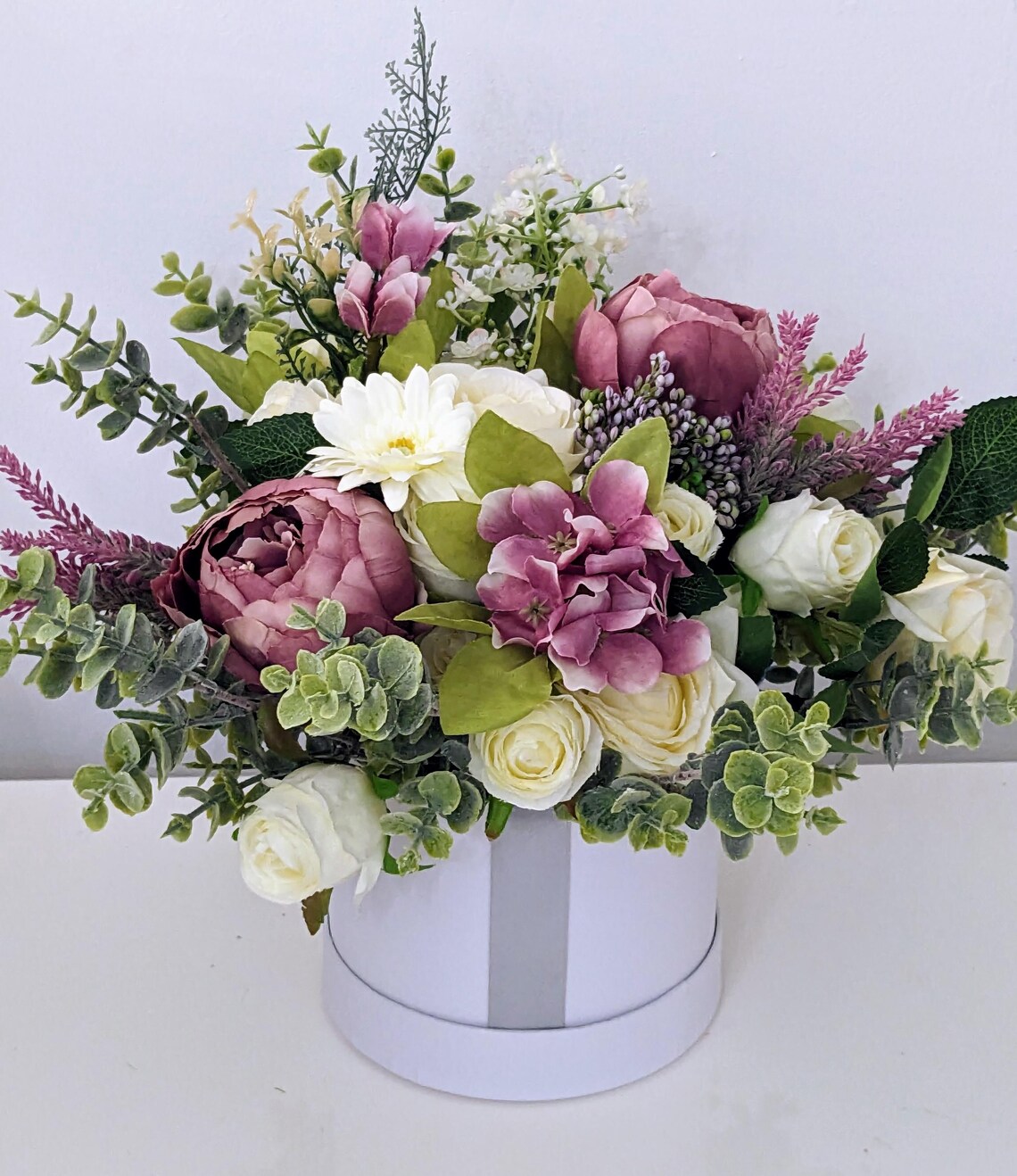 Mauve and Cream Hat Box Silk Flowers Hamper - Etsy