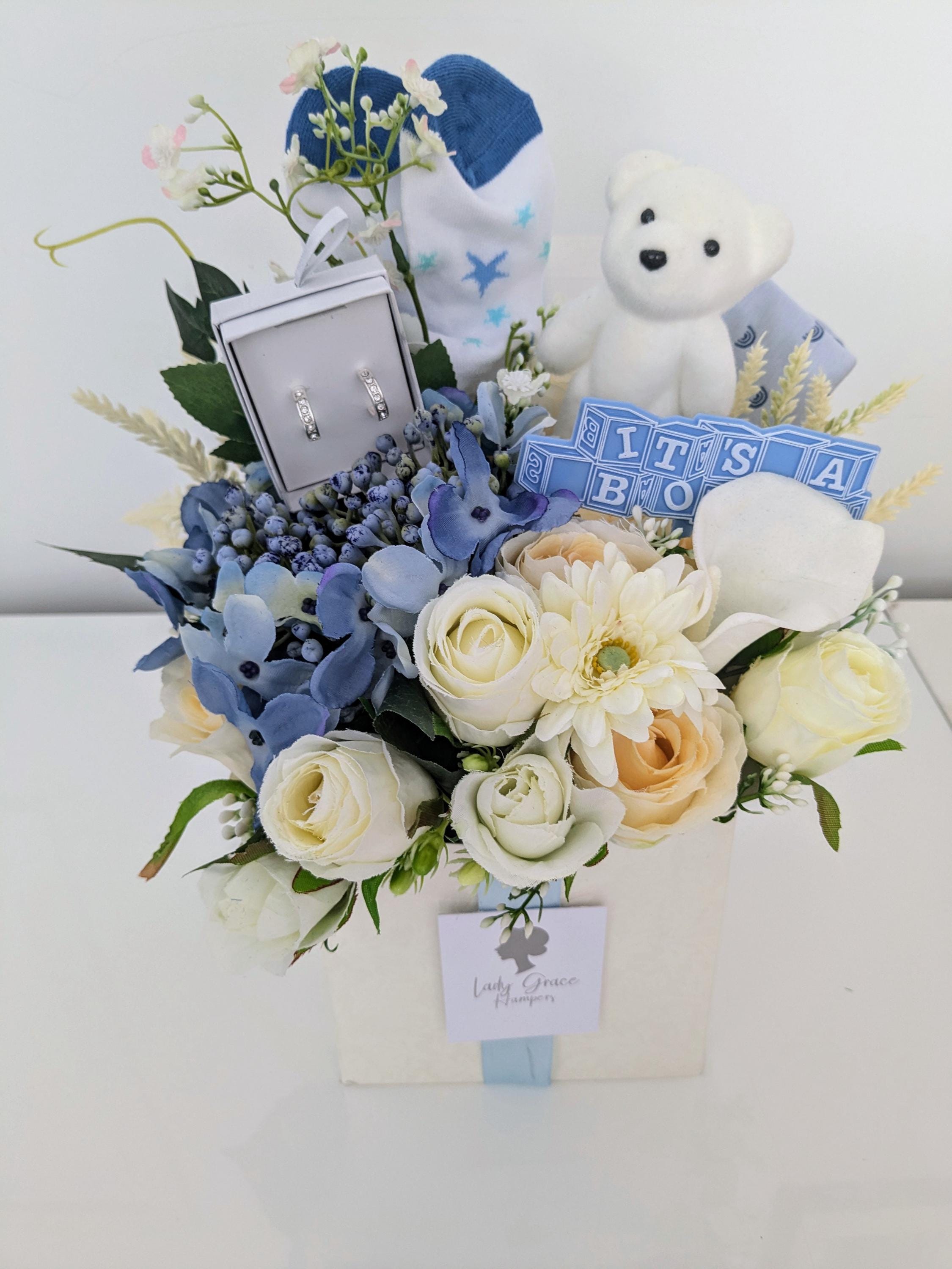 New Baby Boy Box of Joy - Silk Flowers & Earrings Gift Hamper - Etsy