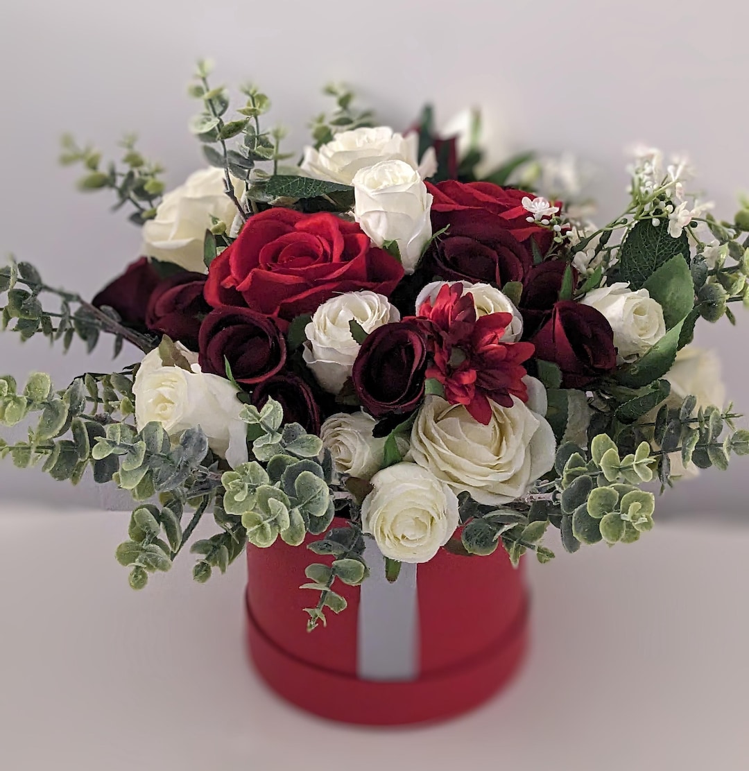 Red and Cream Hat Box Silk Flowers Hamper - Etsy