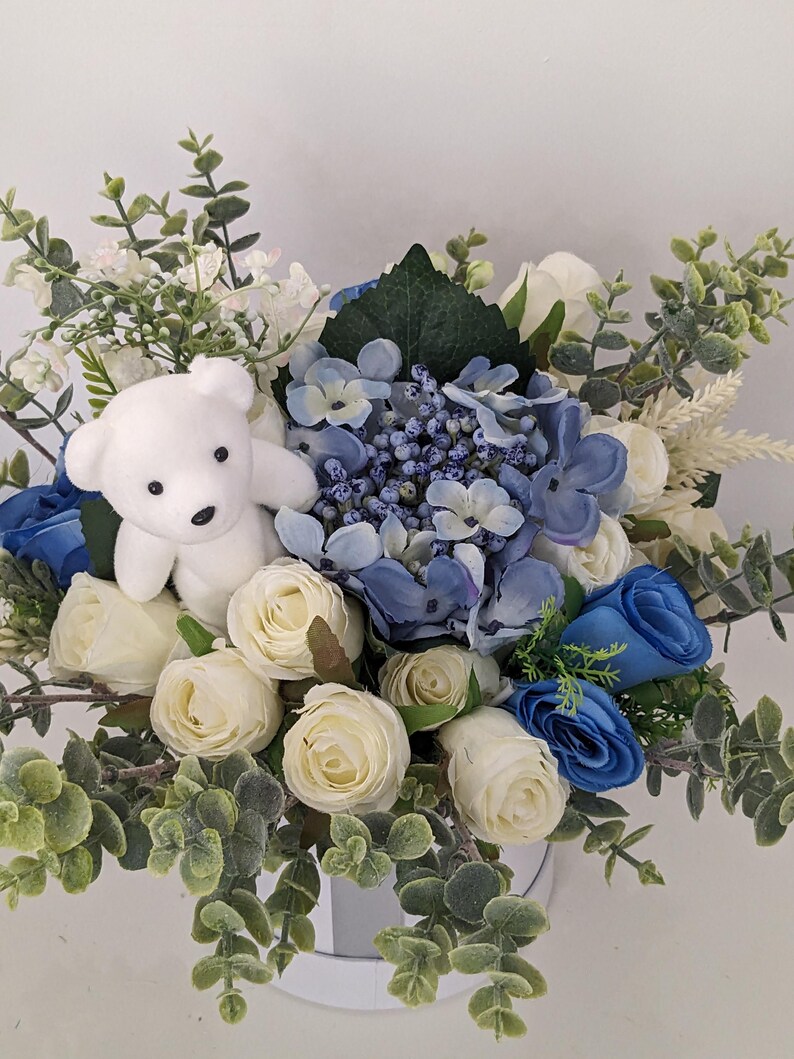 Baby Boy Blue Hat Box Silk Flowers Hamper - Etsy