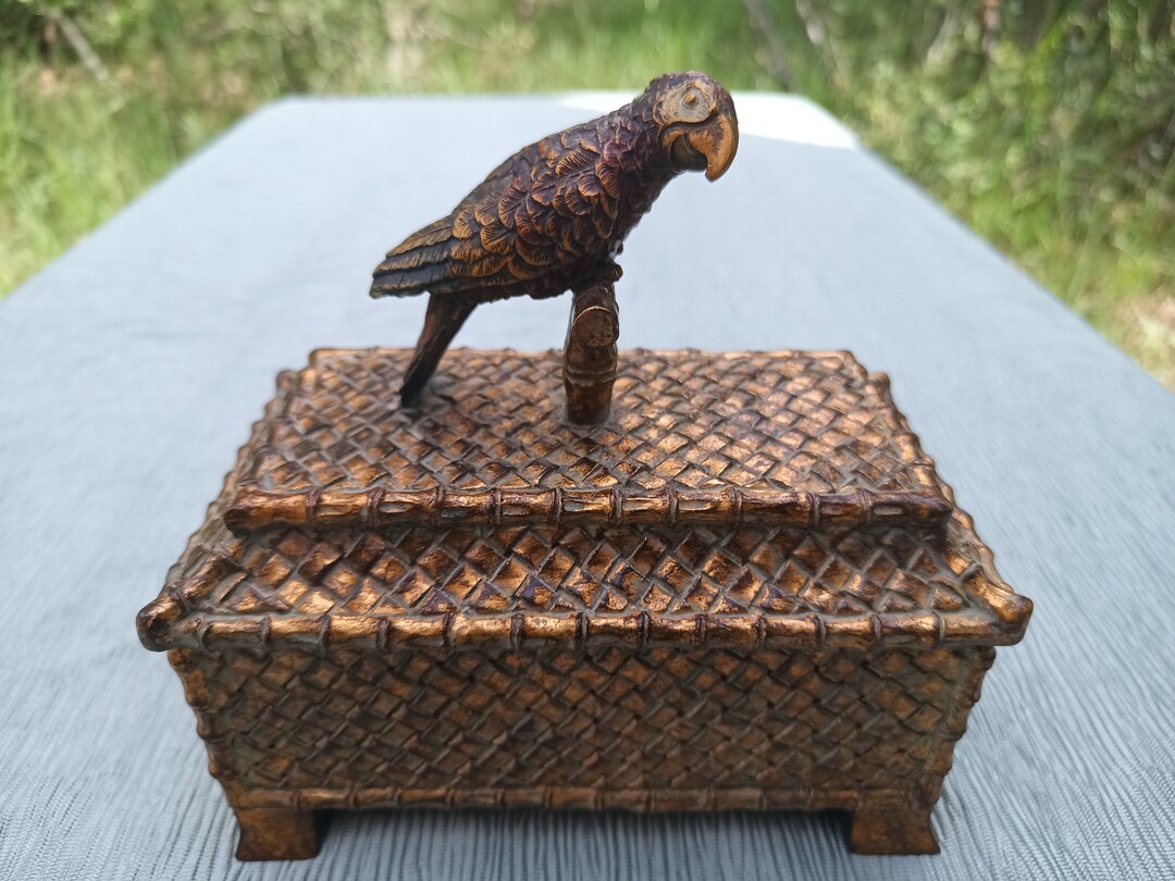 Vintage Textured Ceramic Box With Parrot, Jewelry Box Hand Painted - Etsy