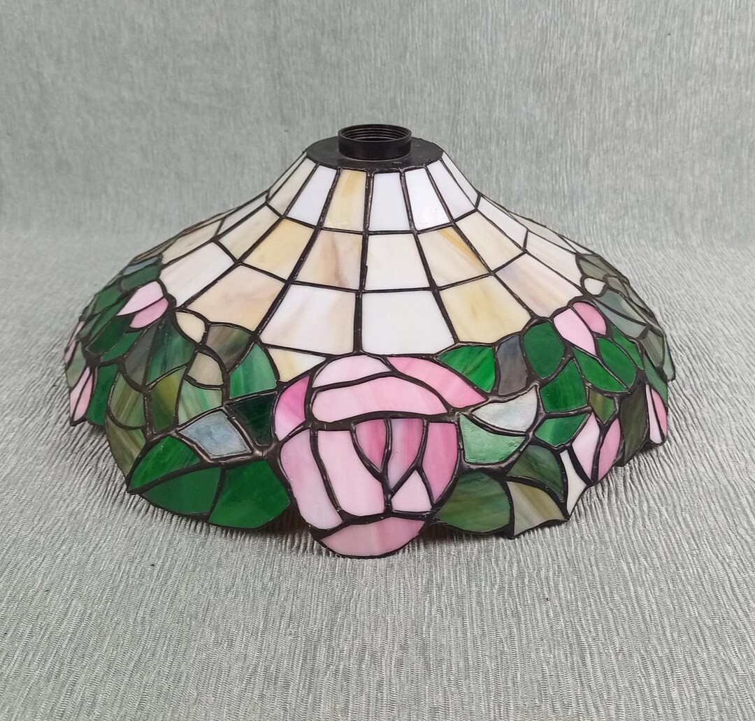 Vintage Tiffany Style Stained Glass Lamp Shade Floral Patterns With ...