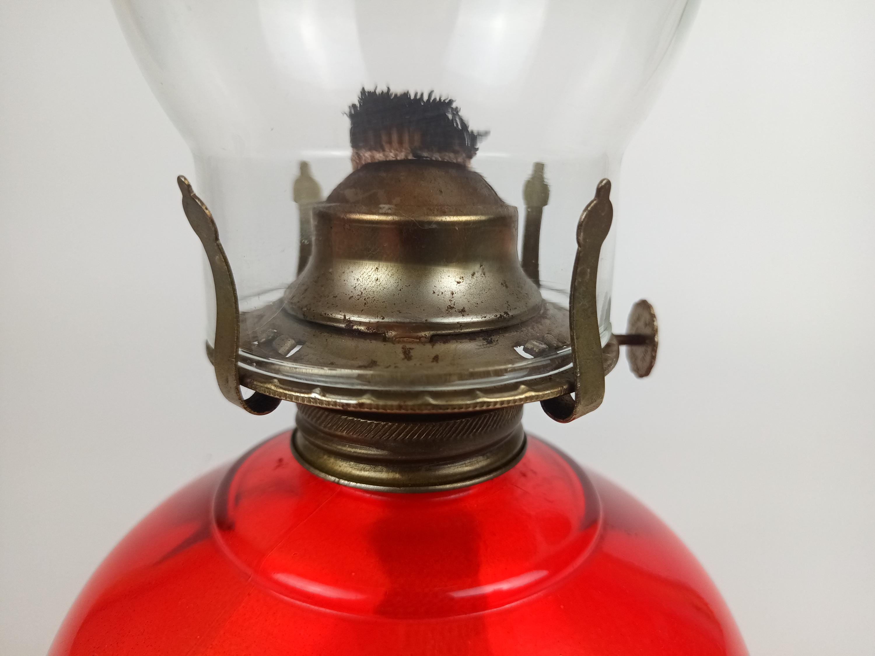 Unique Vintage Candy Red Oil Lamp With Clear Glass Chimney Fully ...