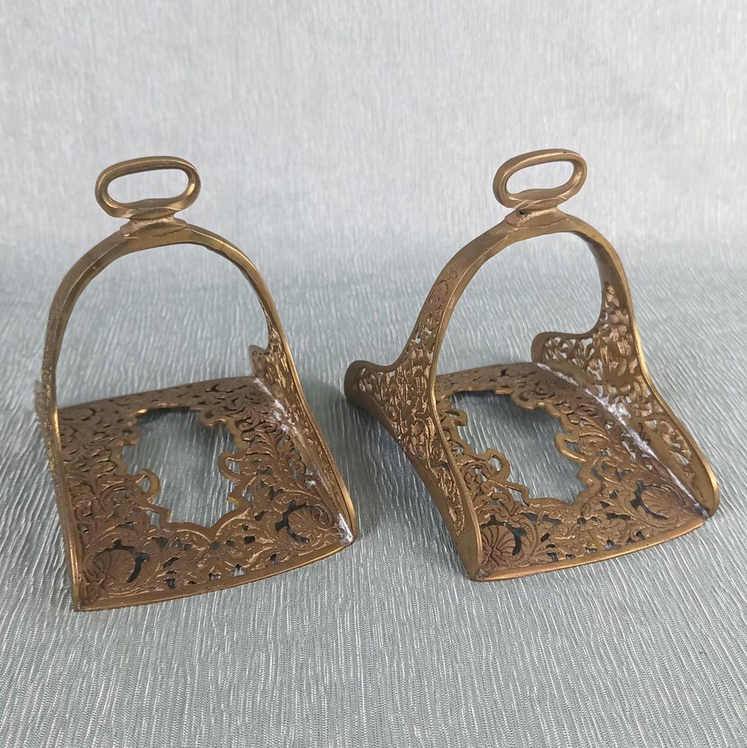 Pair of Antique Brass Ottoman Hose Stirrups Ornamental Flowers and ...