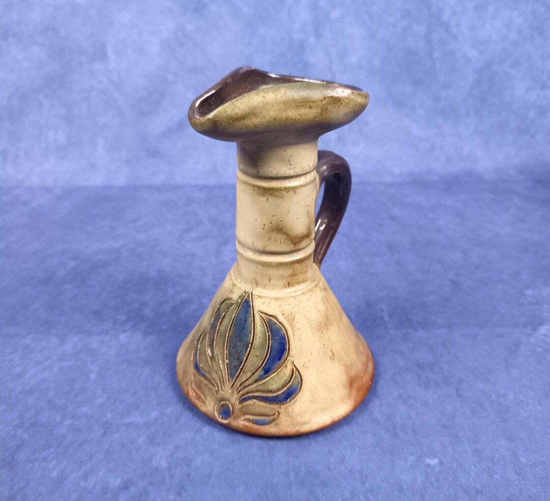 Mid Century Stoneware Vintage Pottery Hand Painted Small Liquor Pitcher ...