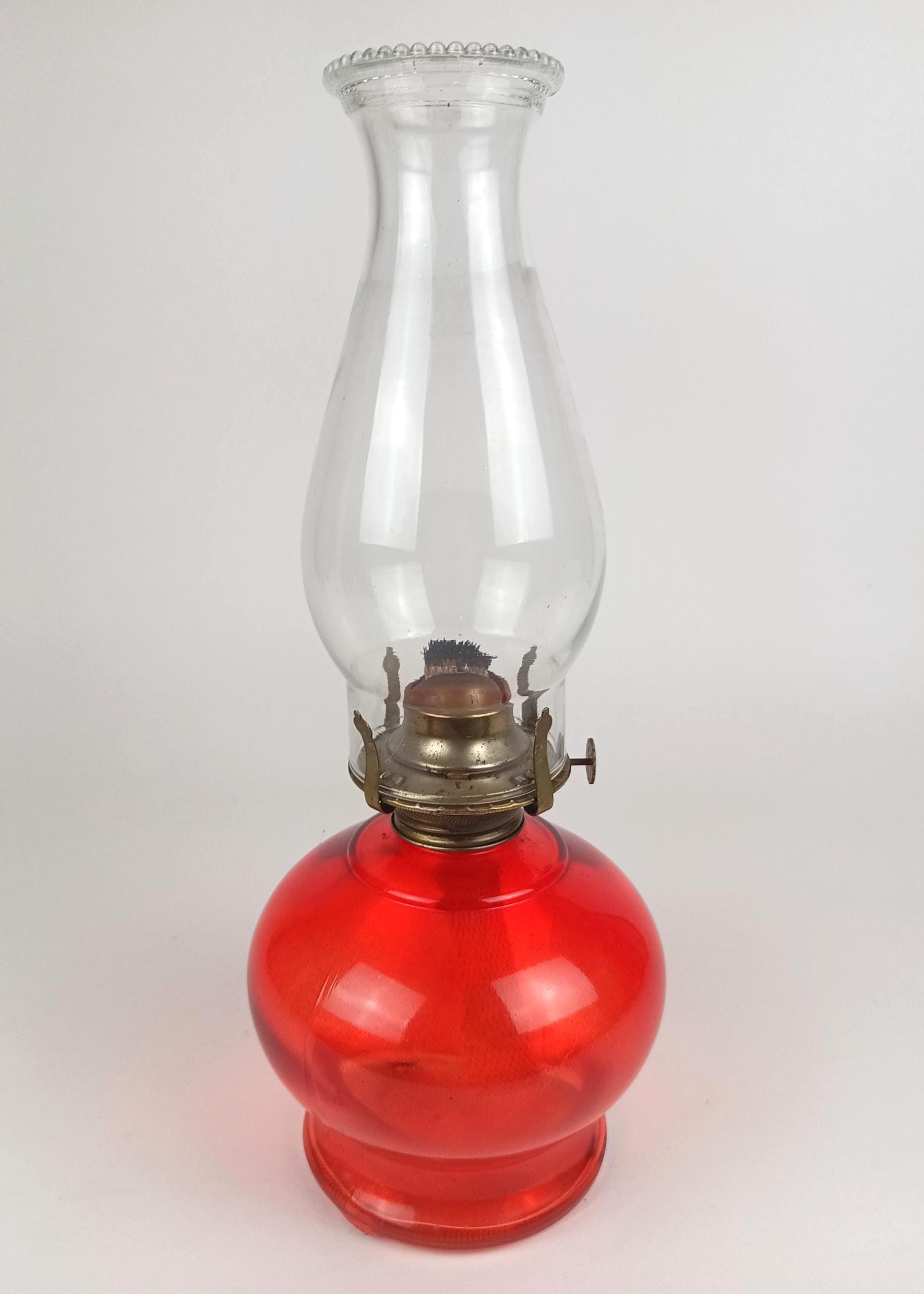 Unique Vintage Candy Red Oil Lamp With Clear Glass Chimney Fully ...