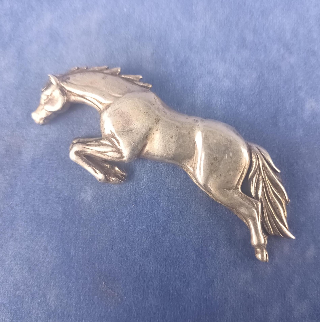 Large Sterling Silver Jumping Horse Pin With Fine Details - Etsy