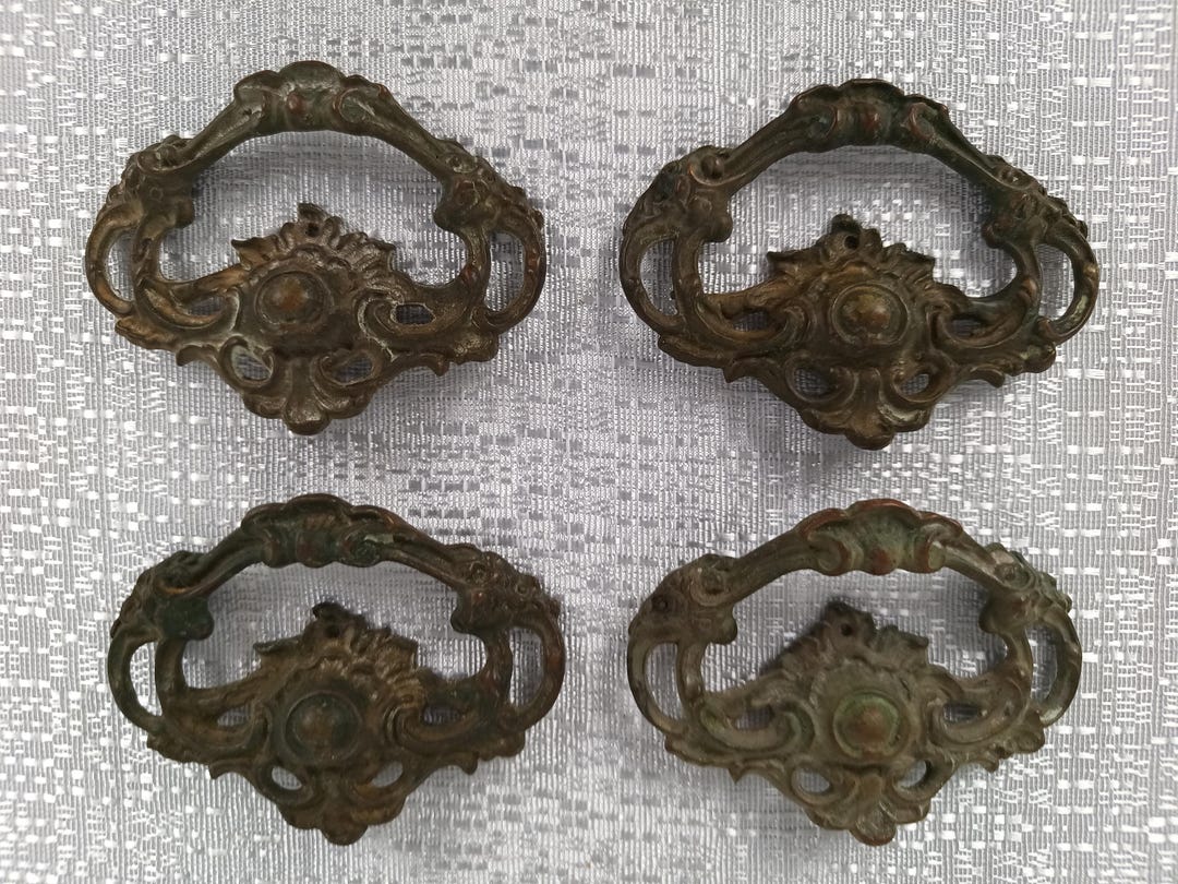 Antique Brass Drawer Pulls Set of 4 Marked With H78 From the Early 20th ...