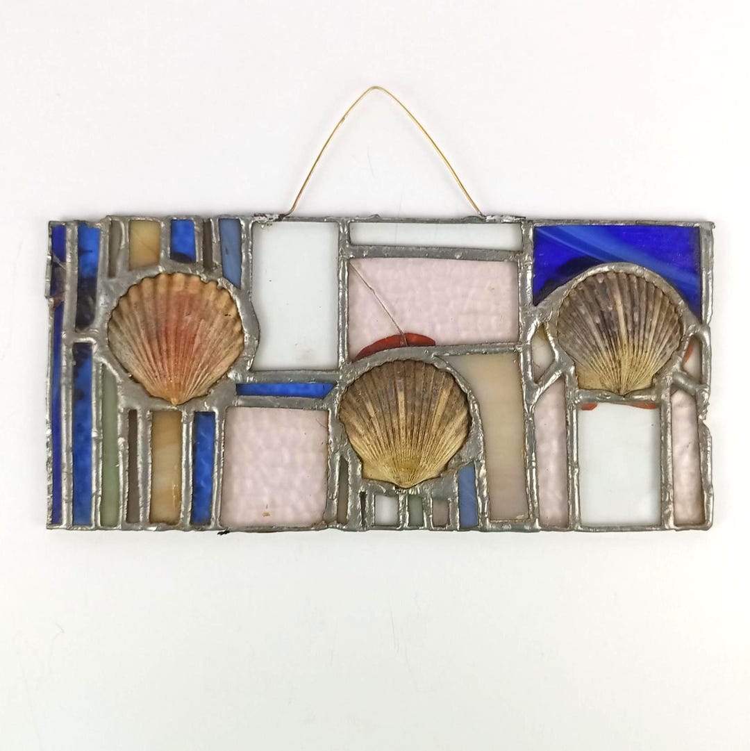Stained Glass Panel Window Decor 5 X 11 in Sea Shells in Glass Panel ...