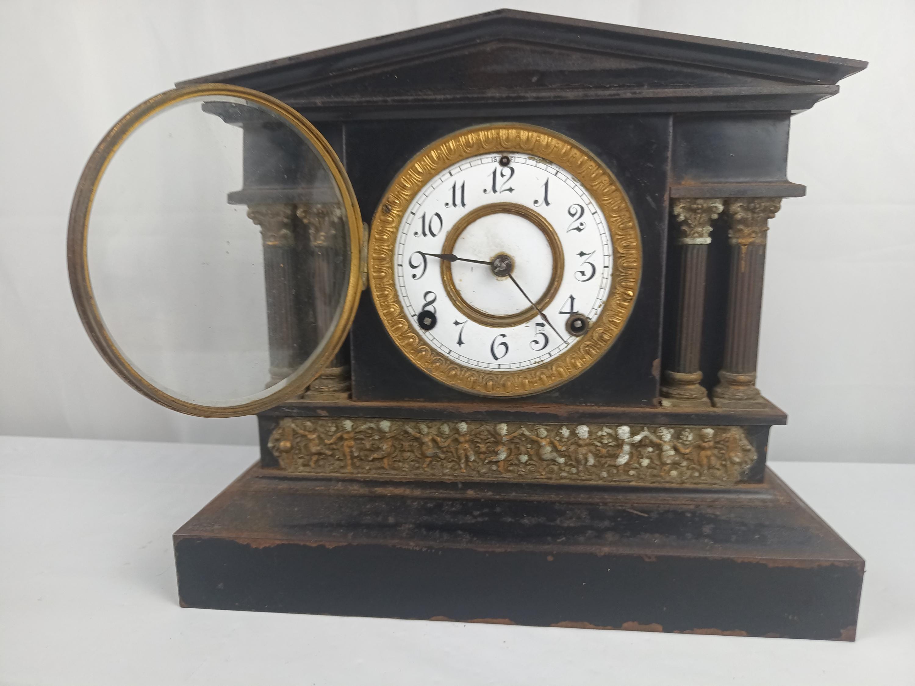 Antique Ansonia Wind up Mantle Clock Cast Iron Frame Good Working ...
