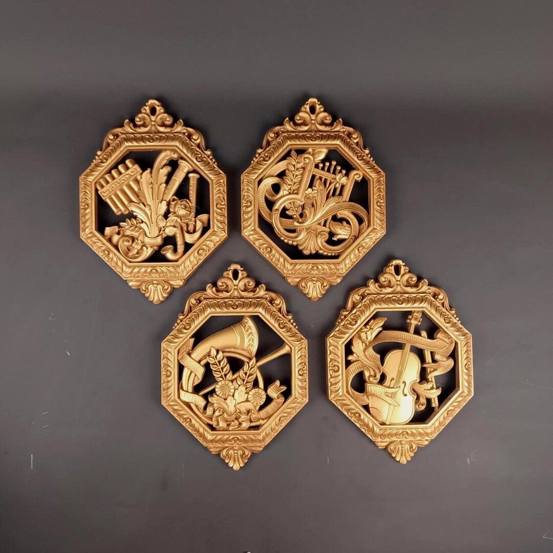 Syroco Musical Instrument Wall Decor: Gold Tone Resin Plaques, Set of 4 ...
