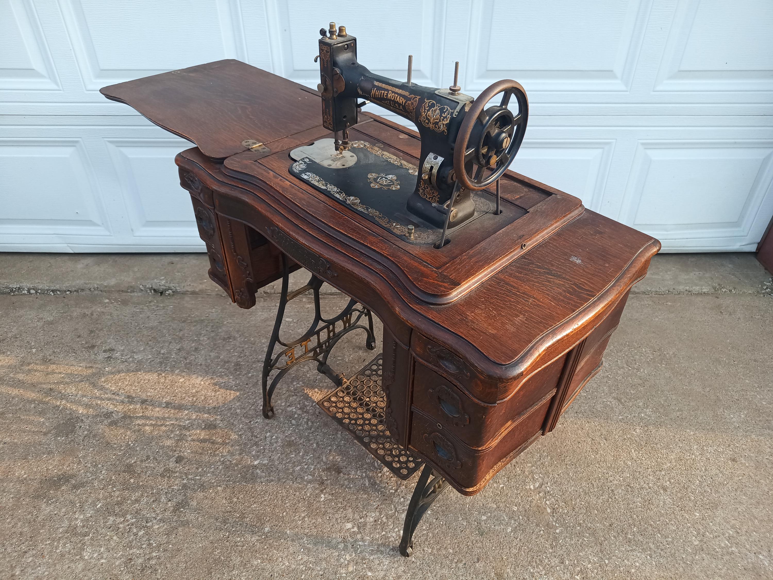 Antique White Rotary Sewing Machine With Table Full and Complete All ...