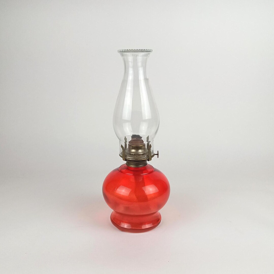 Unique Vintage Candy Red Oil Lamp With Clear Glass Chimney Fully ...