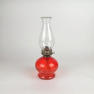 Unique Vintage Candy Red Oil Lamp With Clear Glass Chimney Fully ...