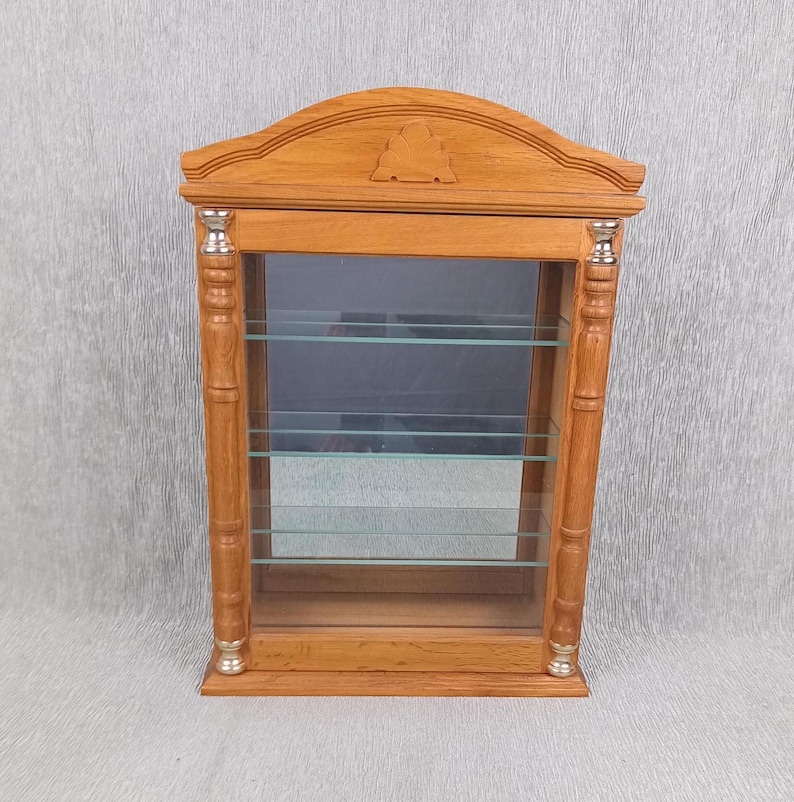 Oak Display Curio Cabinet Glass Shelves Glass Door Mirror Back for Wall Hanging - Etsy