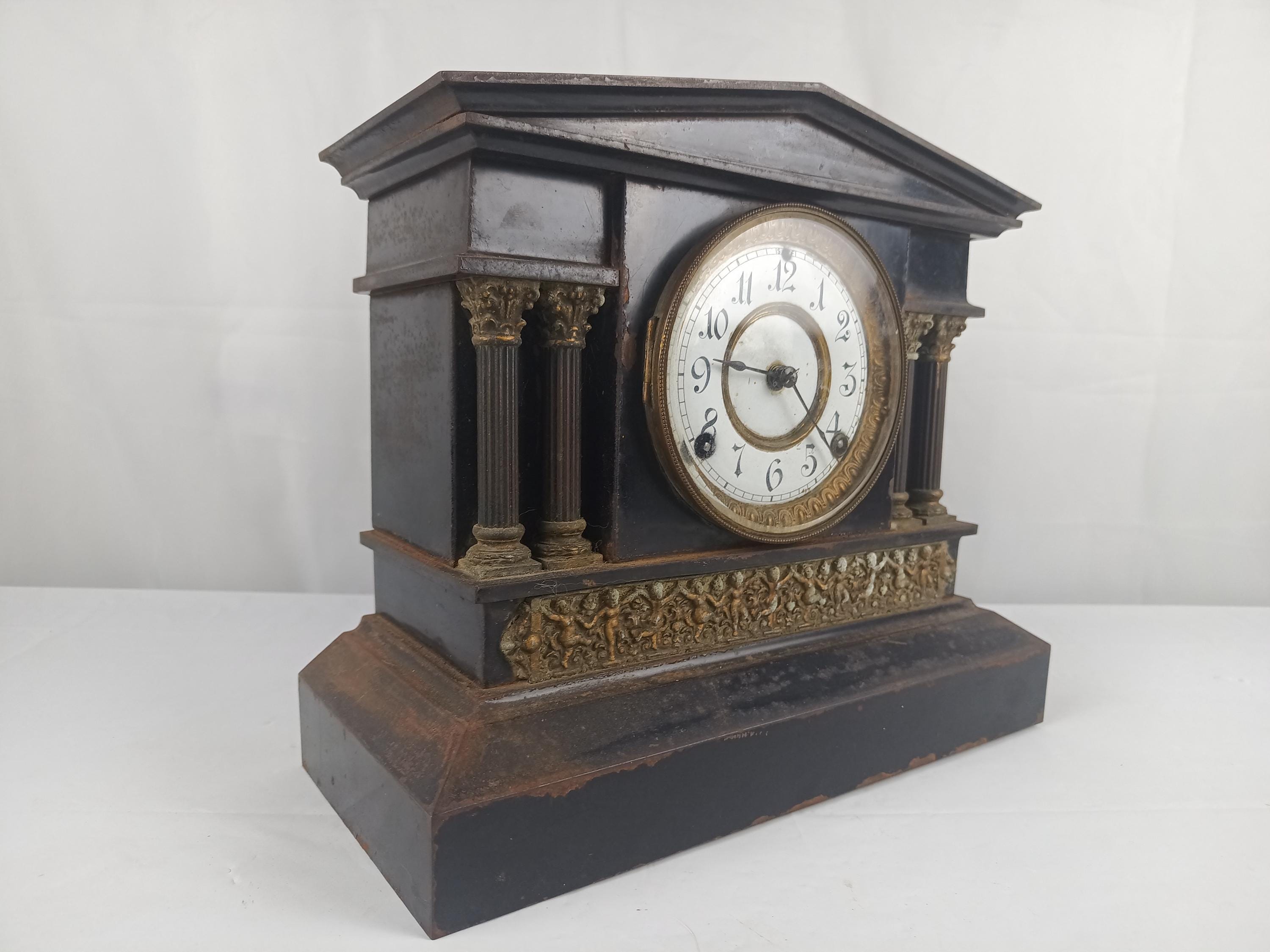 Antique Ansonia Wind up Mantle Clock Cast Iron Frame Good Working ...