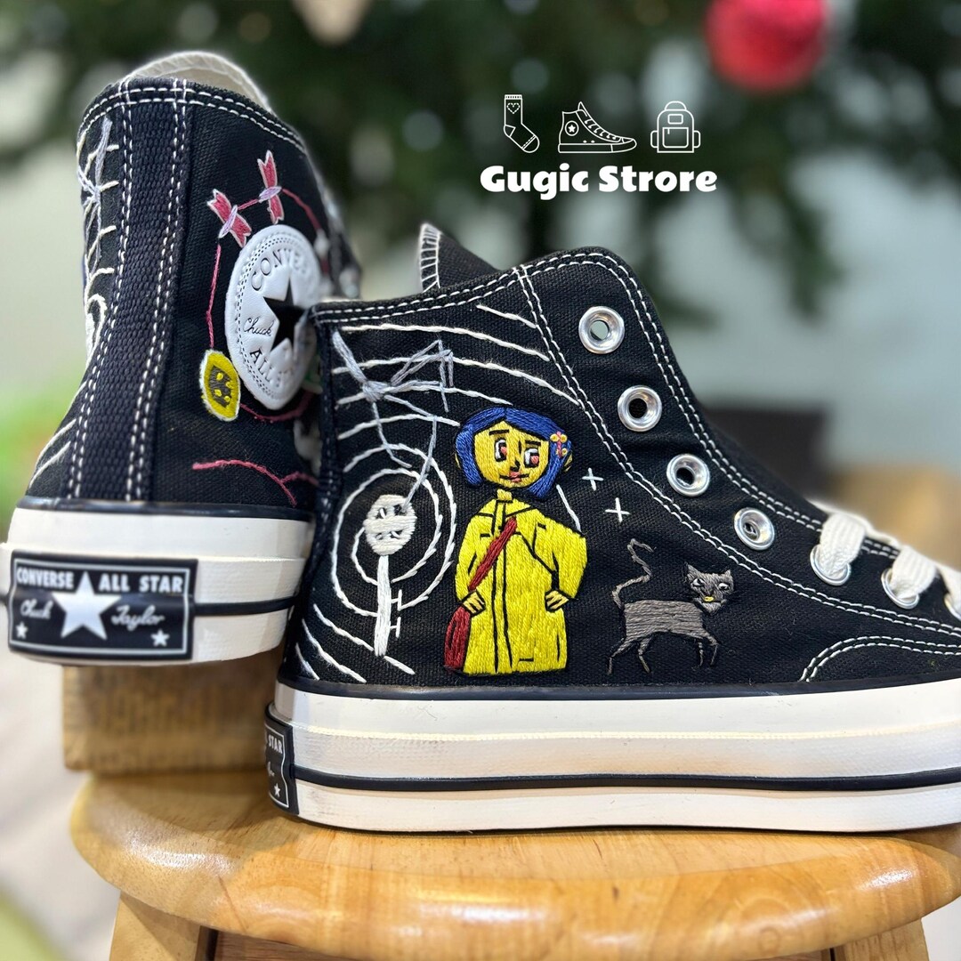 READY TO SHIP | Coraline Converse, Custom Scary Doll Embroidery ...