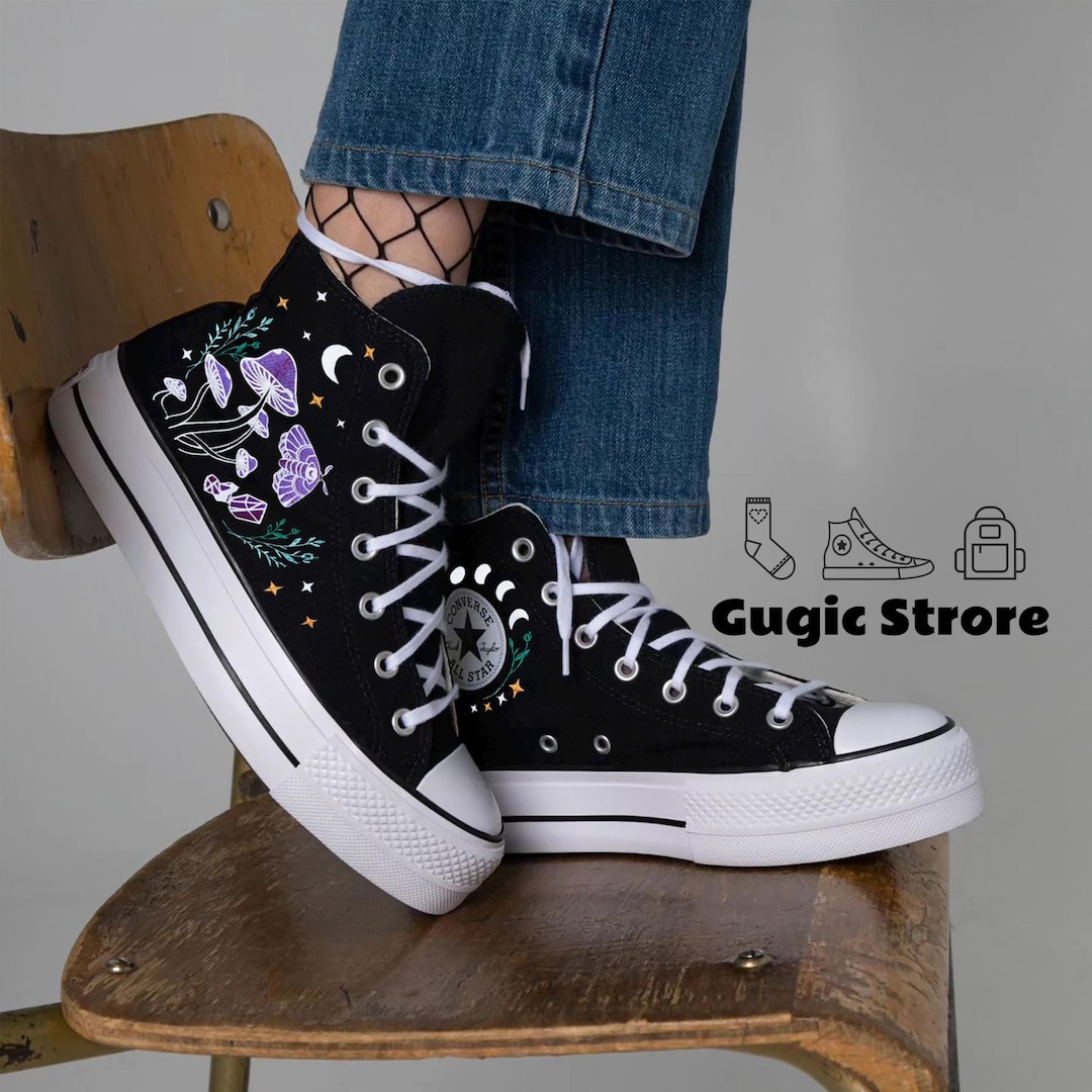 Luna Moth Embroidered Converse, Custom Butterfly and Mushroom Shoes ...
