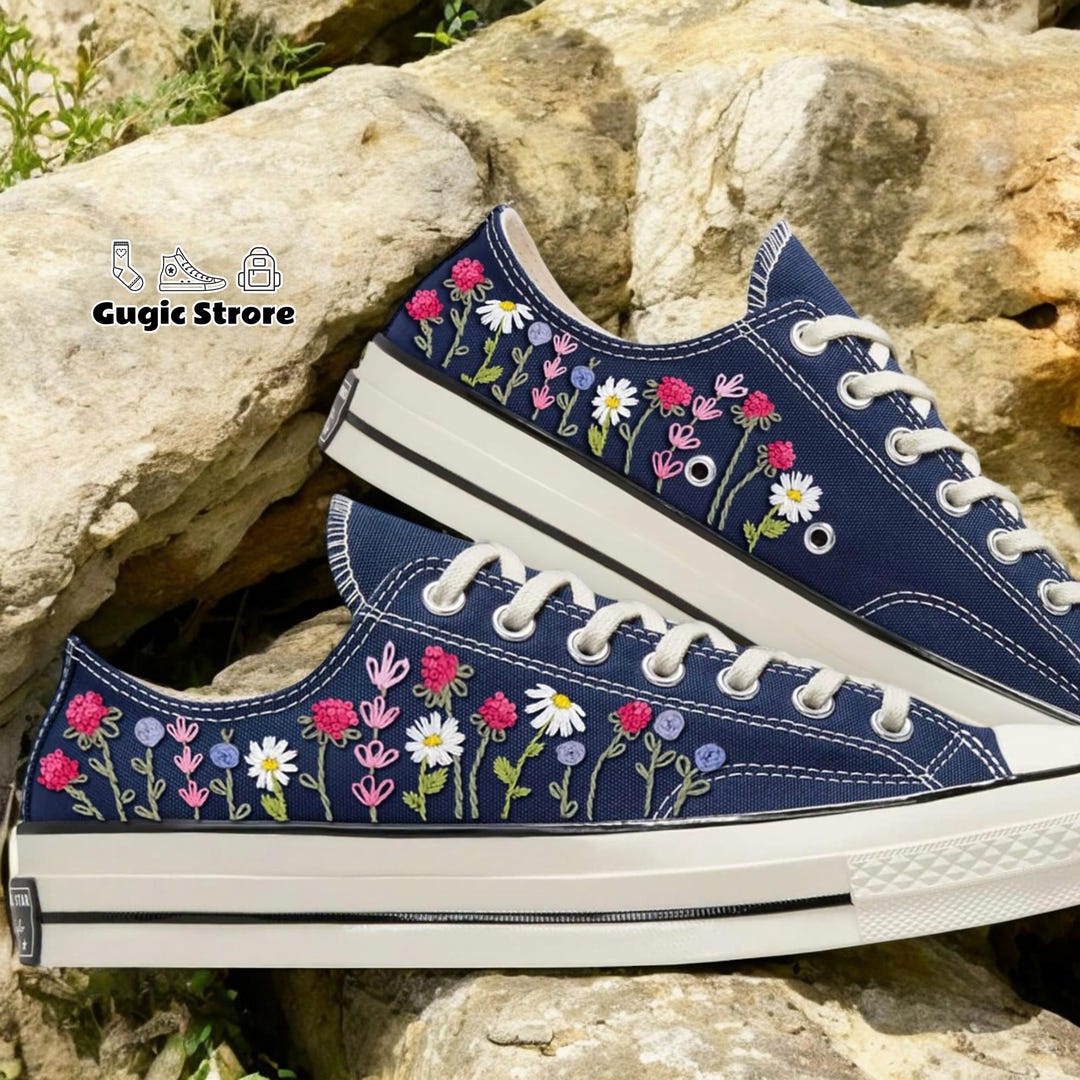 Custom Converse Low Tops, Hand Embroidered Wedding Shoes, Wildflowers ...